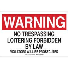 WARNING No Trespassing Loitering Forbidden By Law Violators Will Be Pr