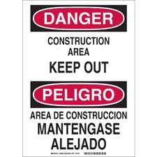 Bilingual DANGER Construction Area Keep Out Sign/ Buy Online