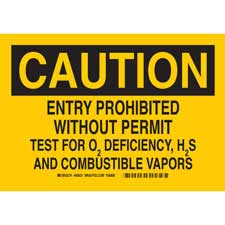 CAUTION Entry Prohibited Without Permit Test For O2 Deficiency, H2S An